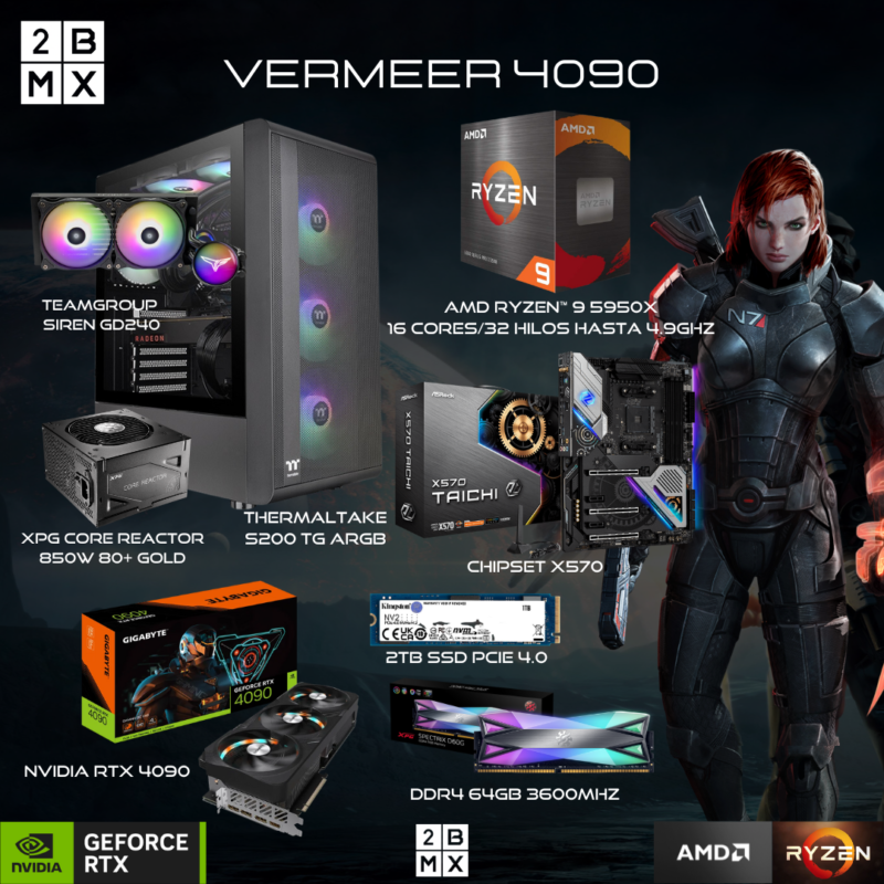 VERMEER 4090 – RYZEN 9 5950X /RTX 4090 /64GB /2TB /850W – DOS BITS MX
